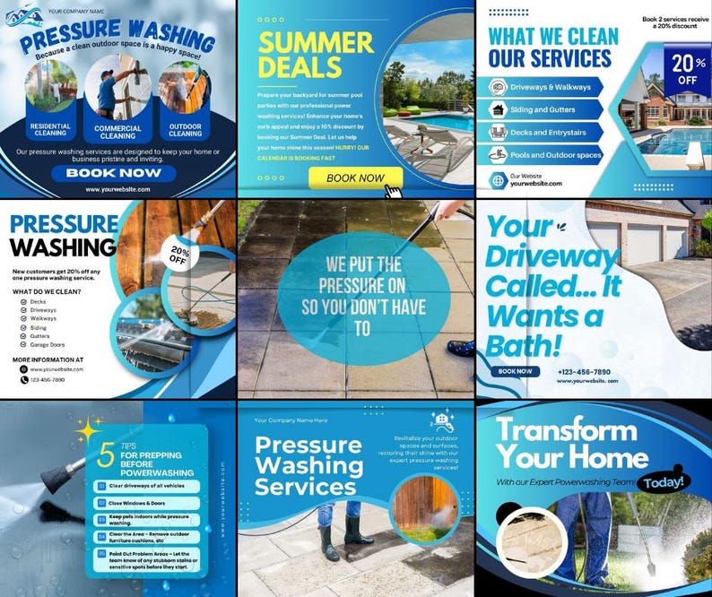 Pressure Washing Social Media Kit: 105 Canva Pro Templates - Etsy