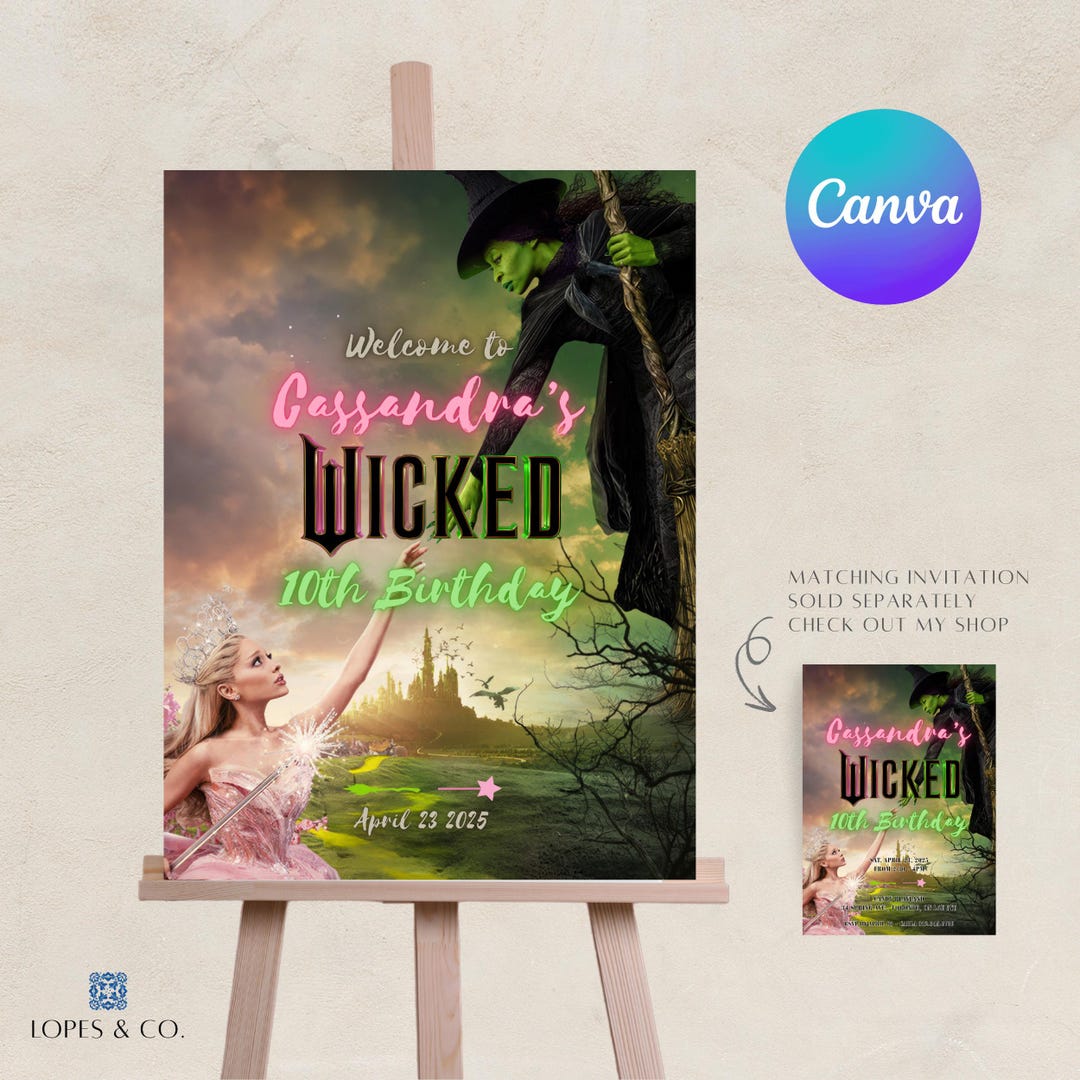 Wicked Welcome Sign Wicked Movie Party Signage Galindaelphaba Poster ...