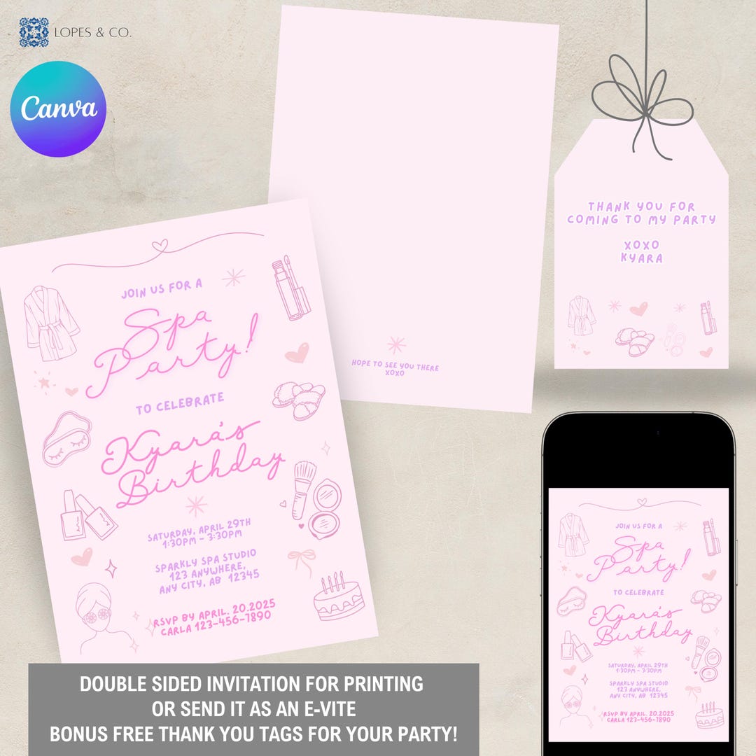 Girls Spa Invitation, Spa Party Birthday Invitation, Pamper Party ...