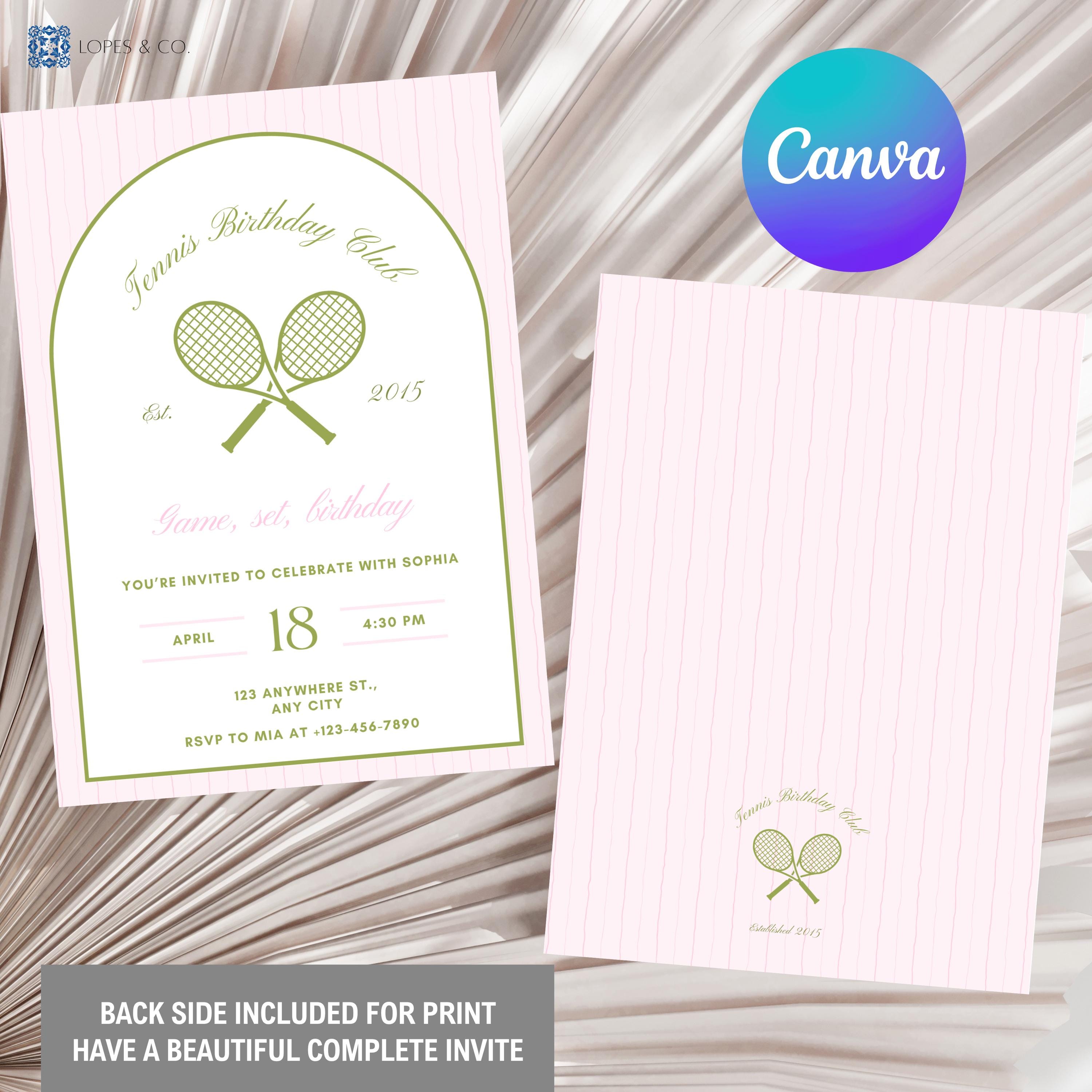 Editable Tennis Birthday Invitation Girl Party Invite Tennis Birthday ...