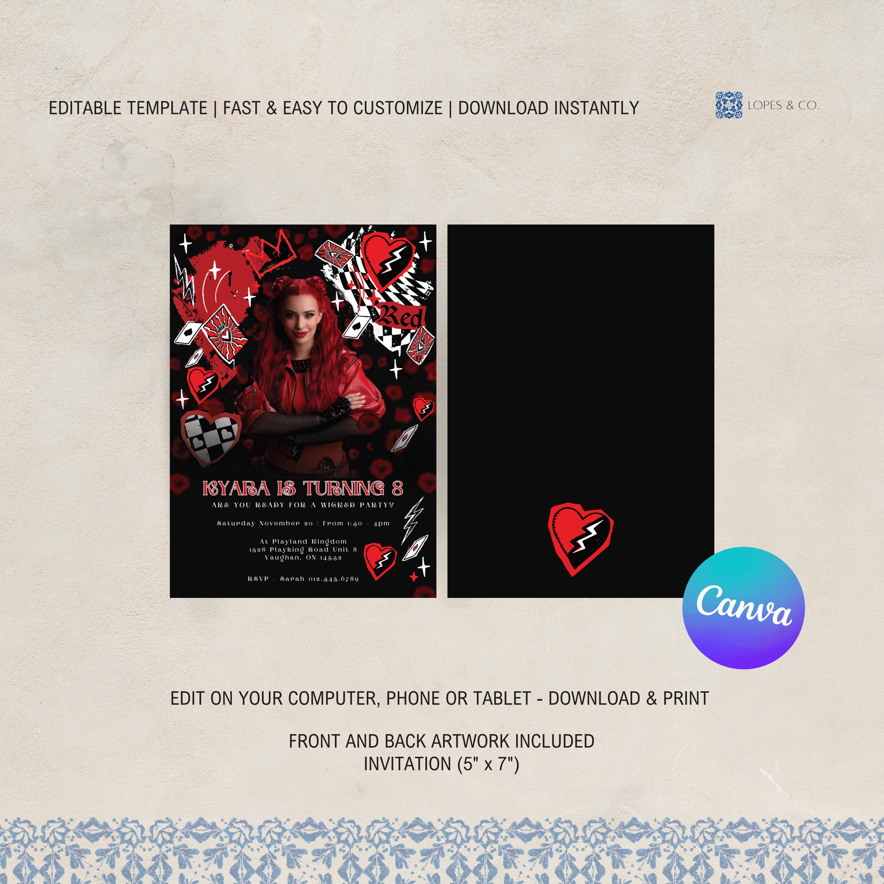 Descendants Invitation Rise of Red Birthday Invite Template Red Theme ...