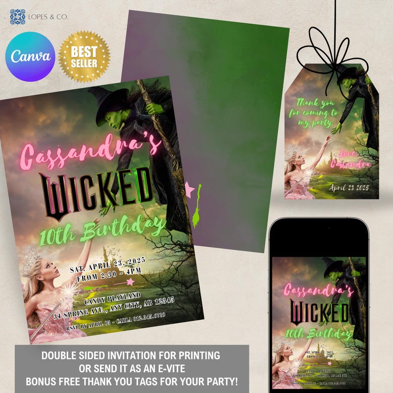 Editable Wicked Invite, Wicked Birthday Invitation, Wicked Invitation ...