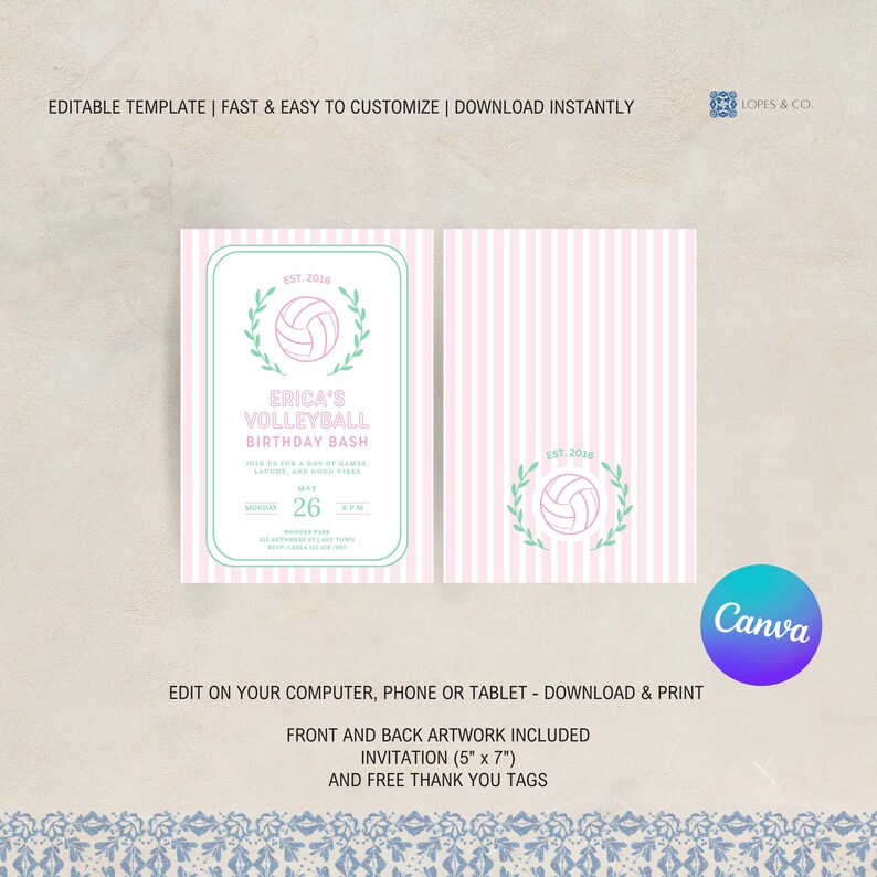 Volleyball Birthday Party Invitation: Pink Sports Theme Minimalist Pink ...