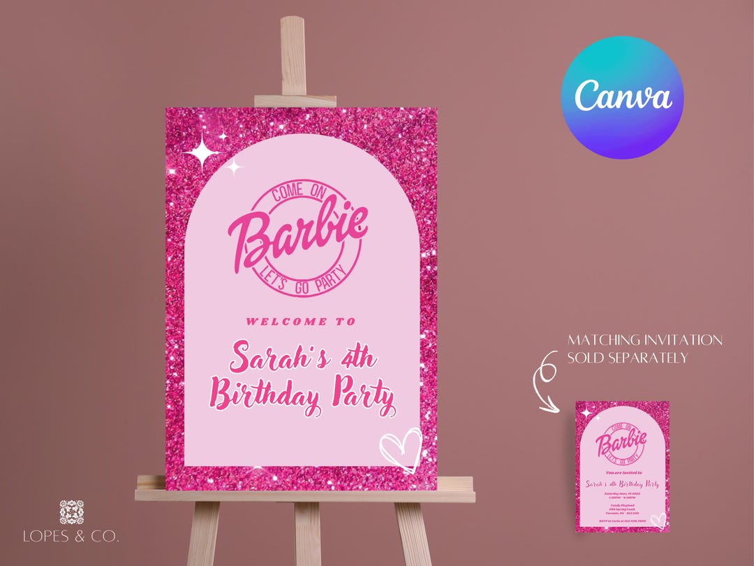 Barbie Welcome Sign Ba Rbie Theme Birthday Party Girl Pink Welcome Sign ...