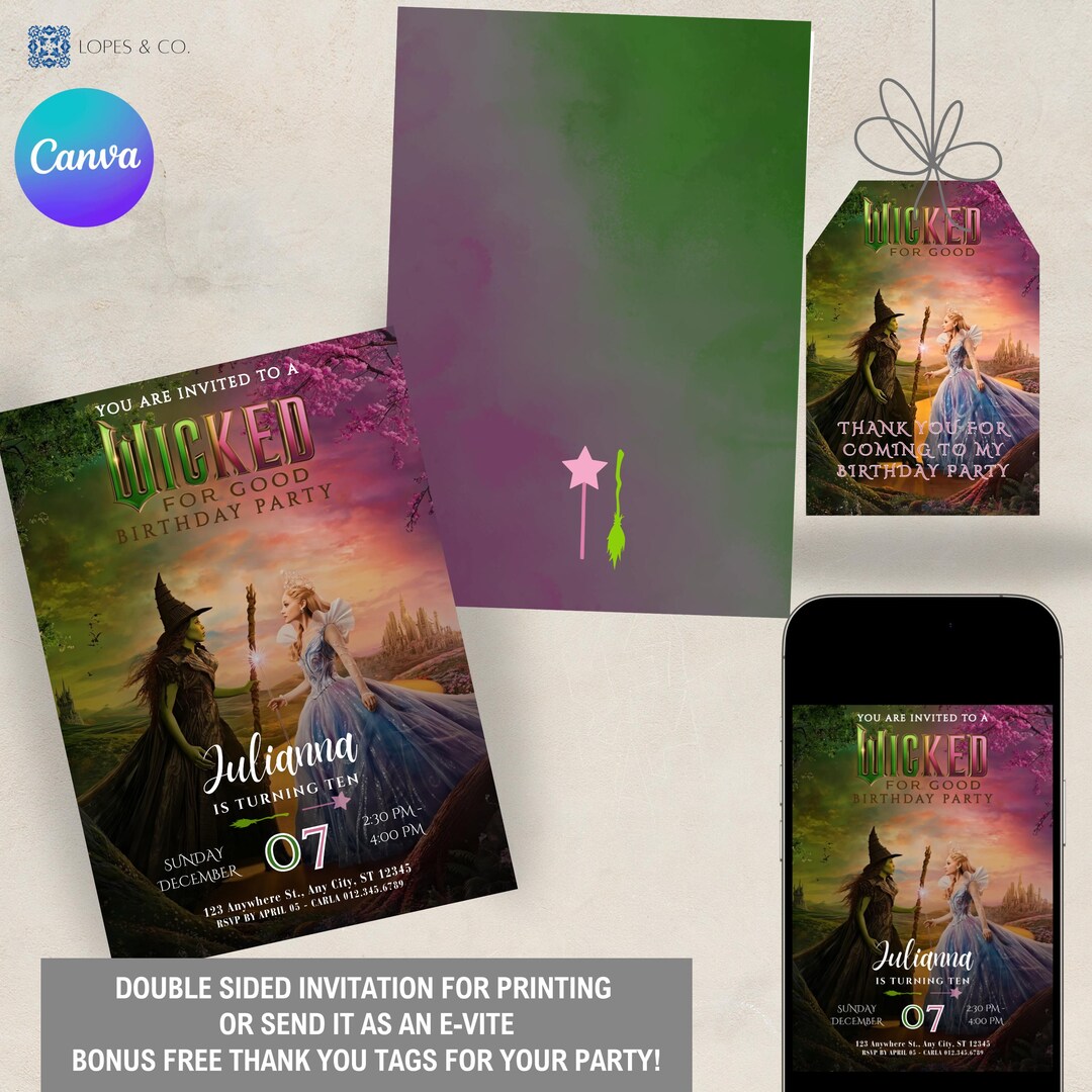 Wicked for Good Birthday Party Invitation, Wicked Party Invitation ...