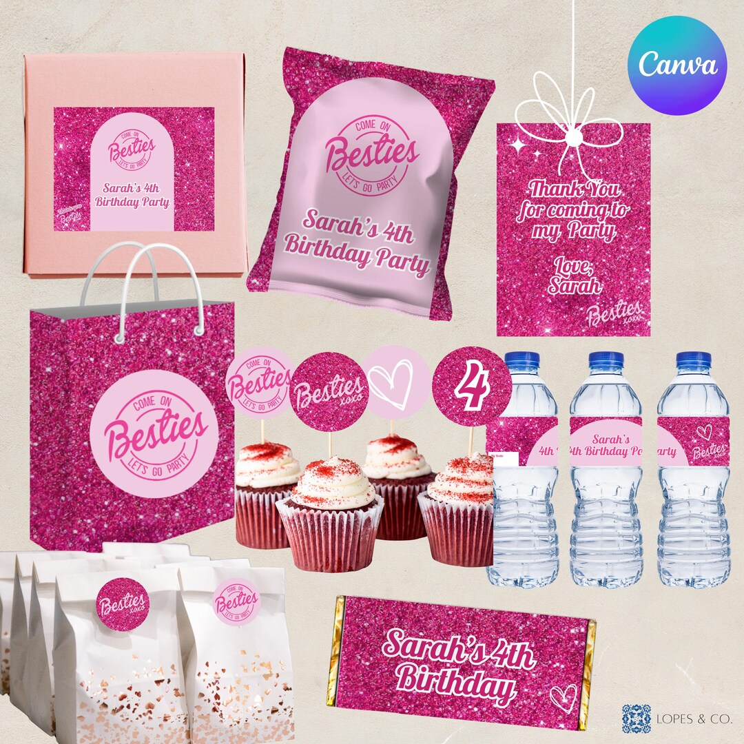 Pink Sparkle Birthday Party Pack: Bestie Party Favors (digital Download ...