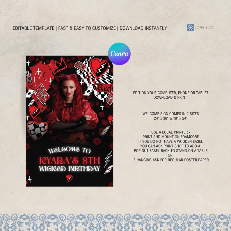 Descendants Welcome Sign Rise of Red Birthday Banner Template Red Theme ...