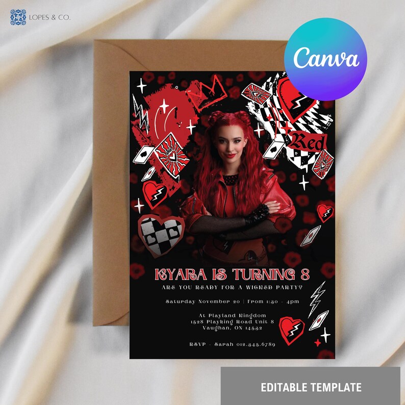 Descendants Invitation Rise of Red Birthday Invite Template Red Theme ...