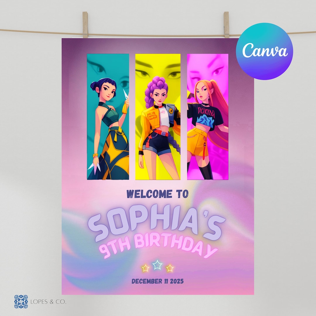 Kpop Birthday Welcome Sign Anime Party Decor (editable Canva Template ...