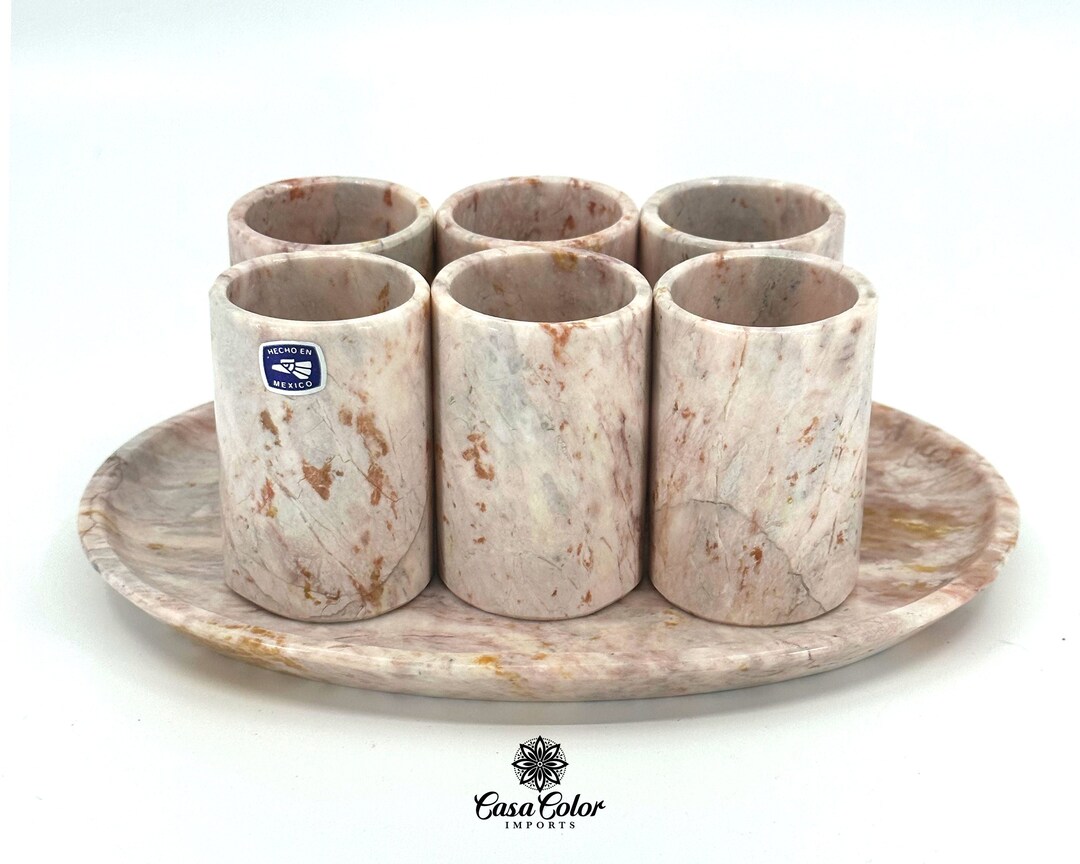 Set of Six Handmade Beige Marble Shot Glasses and Tray With - Etsy