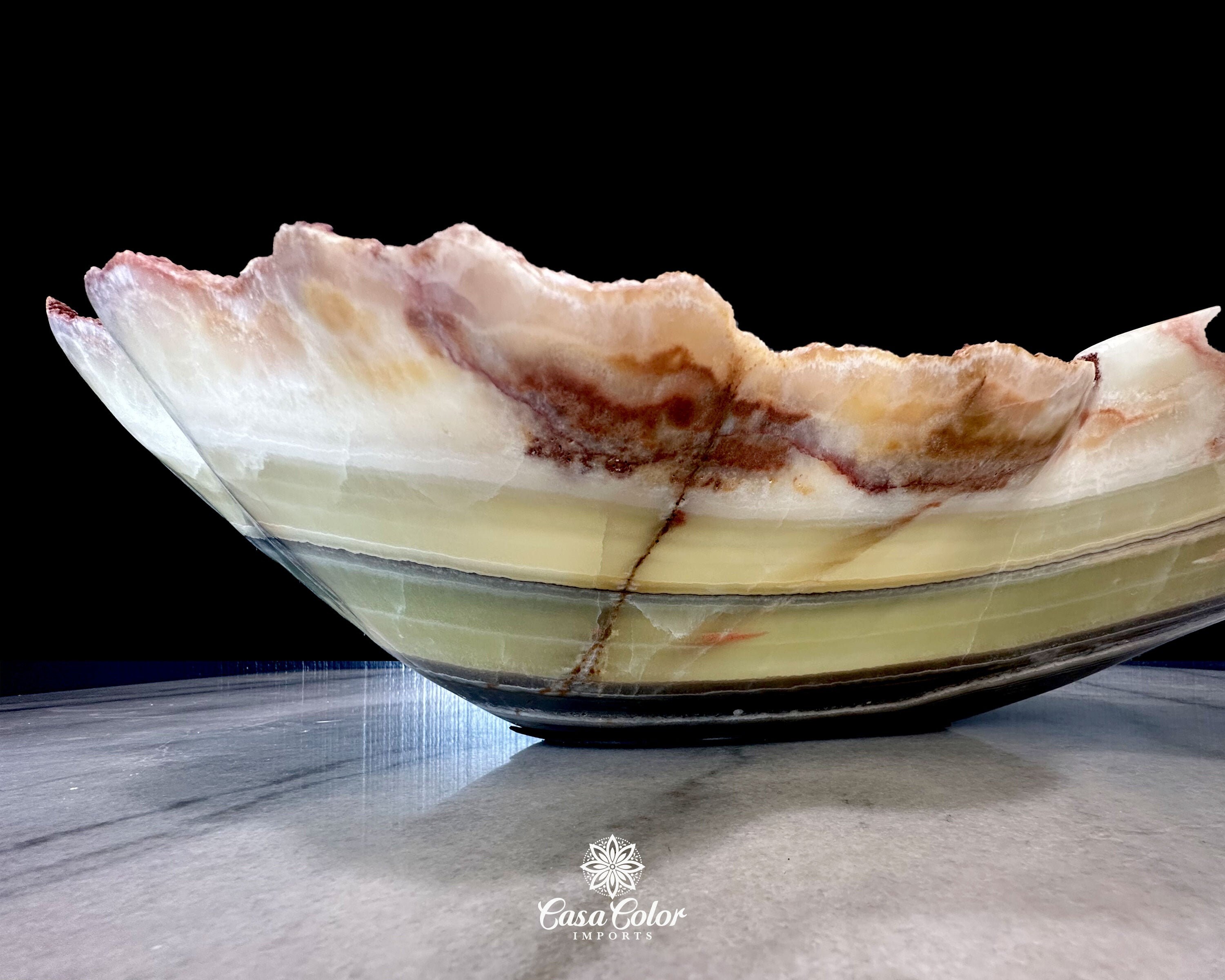 Extra Large Green Onyx Centerpiece Bowl, Multicolor Black Eye With ...