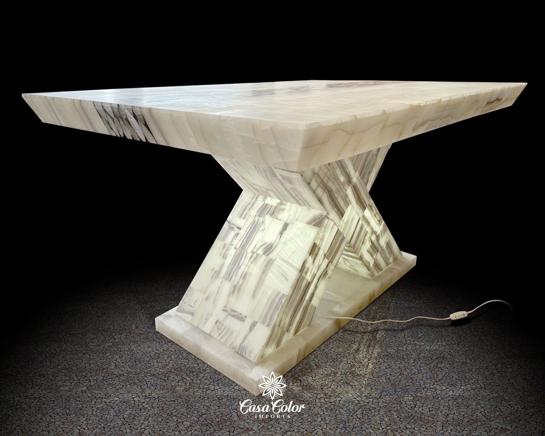 Luxury Handmade Onyx Backlit Translucent White Dining Table. Seats 8 ...