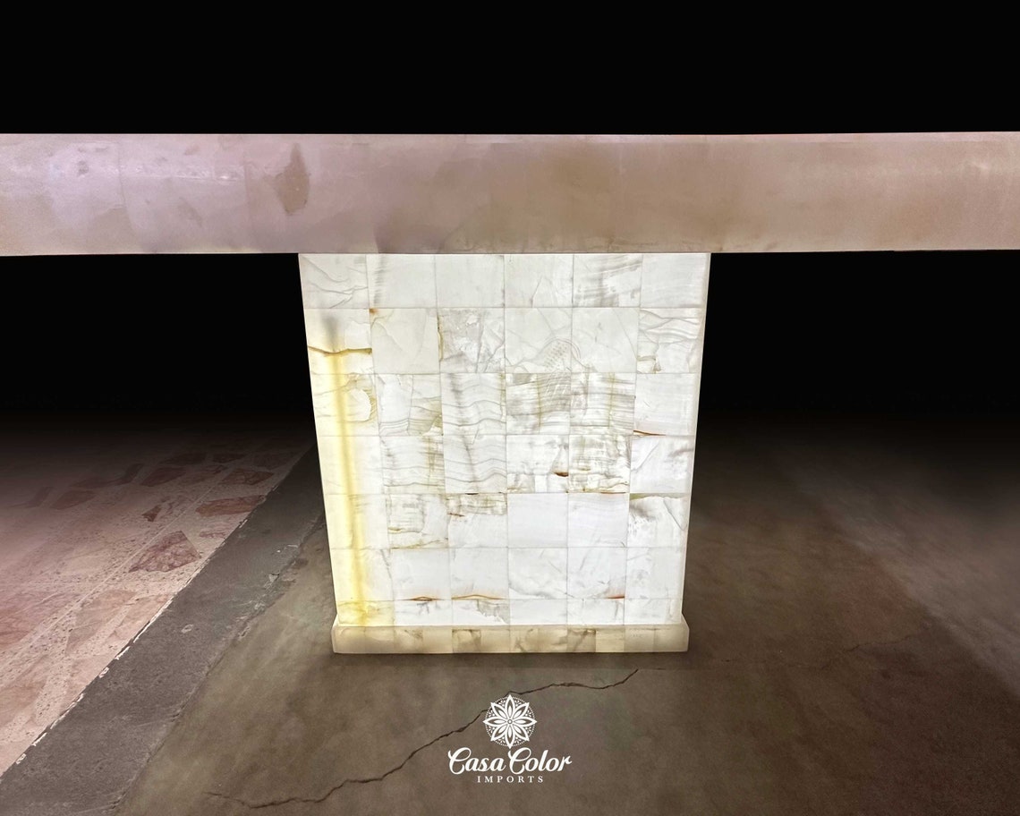 Luxury White Translucent Backlit Handmade Onyx Dining Table for 8 ...