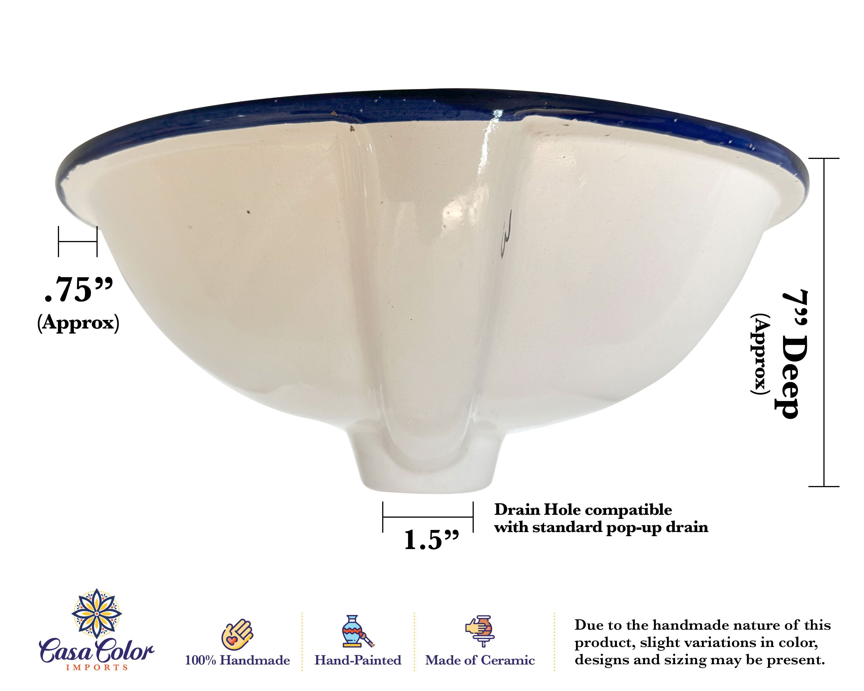 Talavera Mexican Drop in Handmade Bathroom Sink Oval Shape 17" X 14 ...