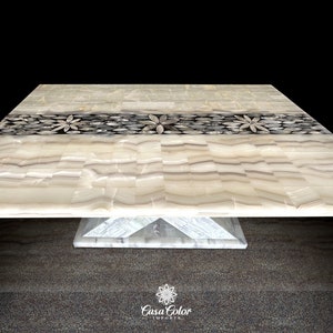 Luxury Handmade Onyx Backlit Translucent White Dining Table. Seats 8 ...