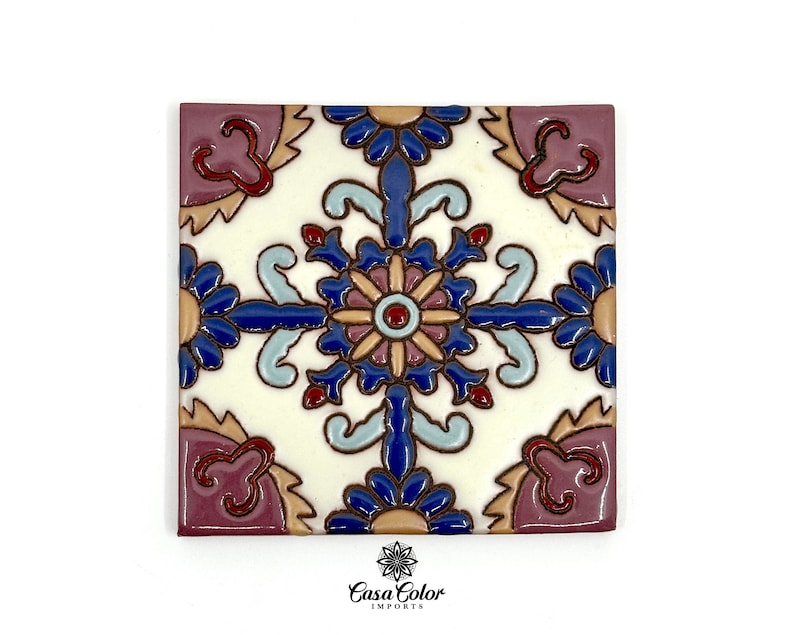 Handcrafted Moroccan Style Tile: Beige and Blue Decorative Accent - Etsy