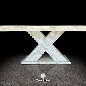 Luxury Handmade Onyx Backlit Translucent White Dining Table. Seats 8 ...