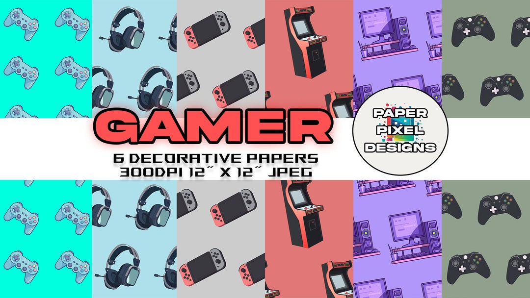 Set of 6 High-quality Gamer Digital Papers, 12" X 12" Instant Download ...