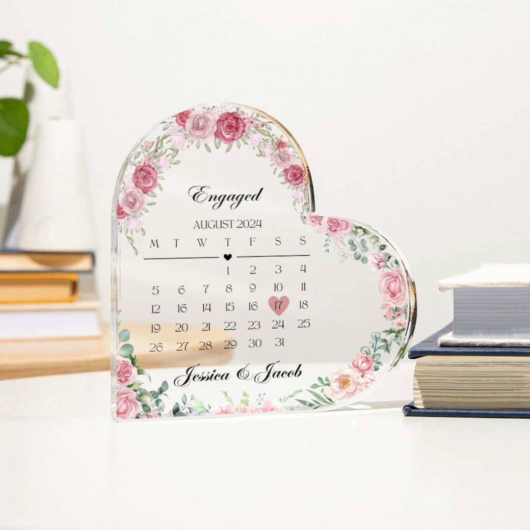 Personalized Engagement Date Heart Acrylic Plaque, Newly Engaged ...