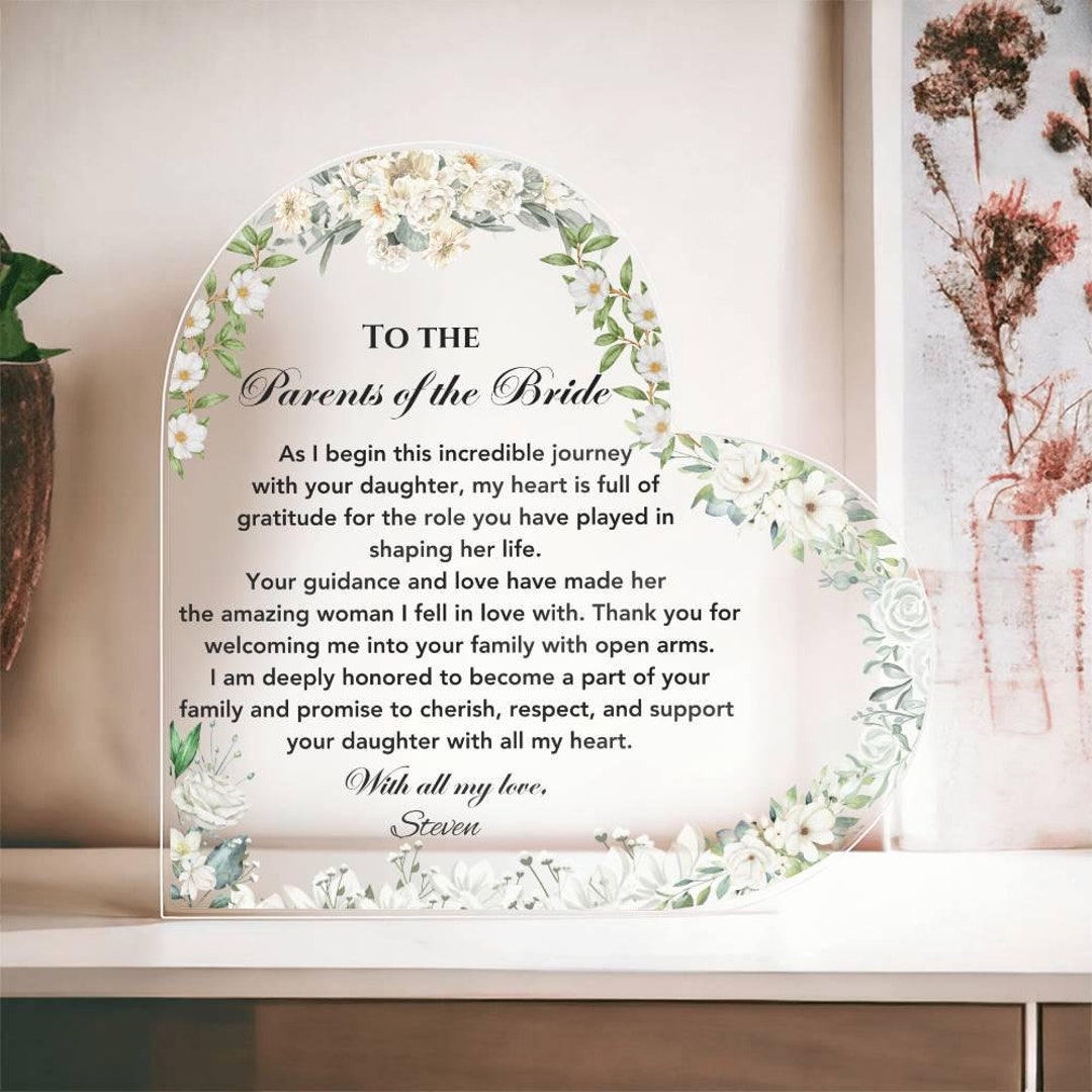 Parents of the Bride Gift From Groom, Personalized Heart Plaque, Future ...