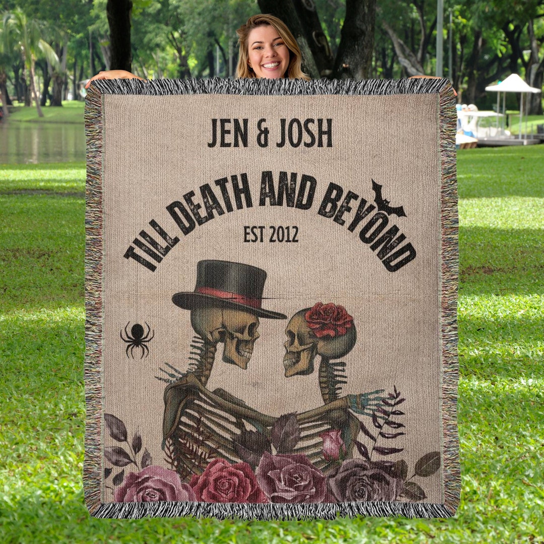 Custom Woven Throw, Halloween Skeletons Wedding Personalized Couple ...