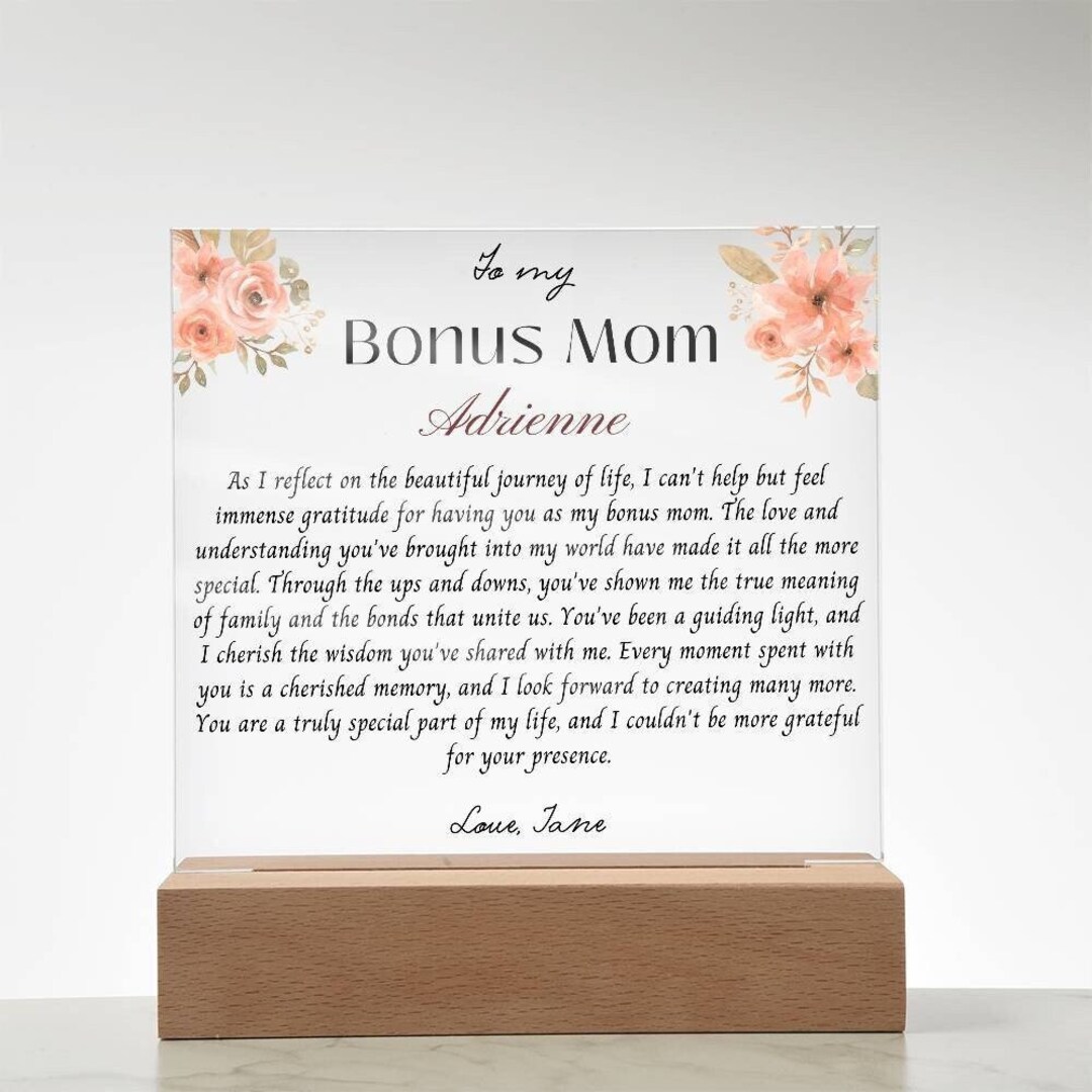 Personalized Bonus Mom Gift Acrylic Plaque With Message, Gift for ...