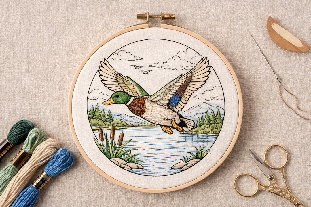 Mallard Duck Embroidery Pattern PDF | Flying Duck Hand Embroidery ...