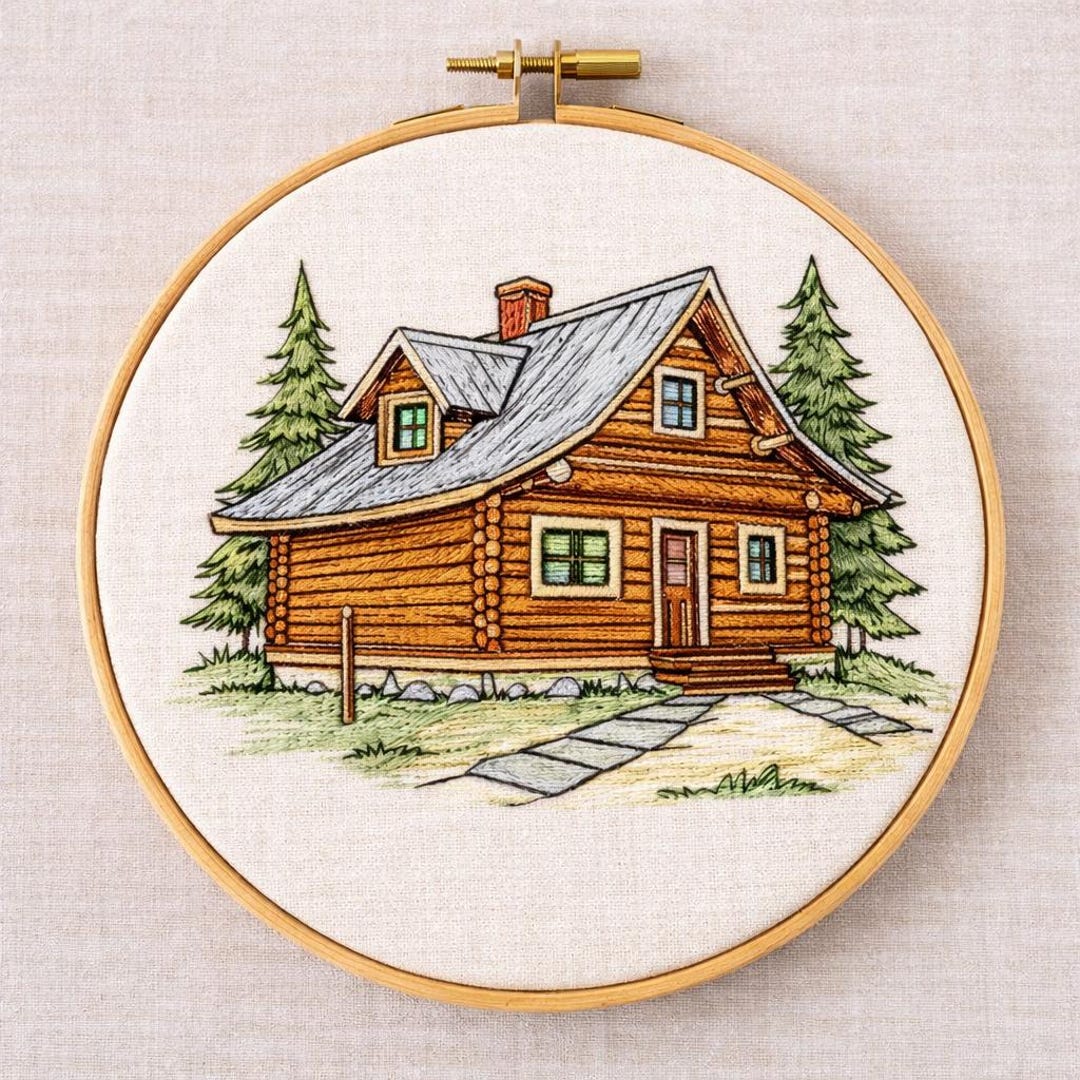 Log Cabin Embroidery Pattern - Etsy