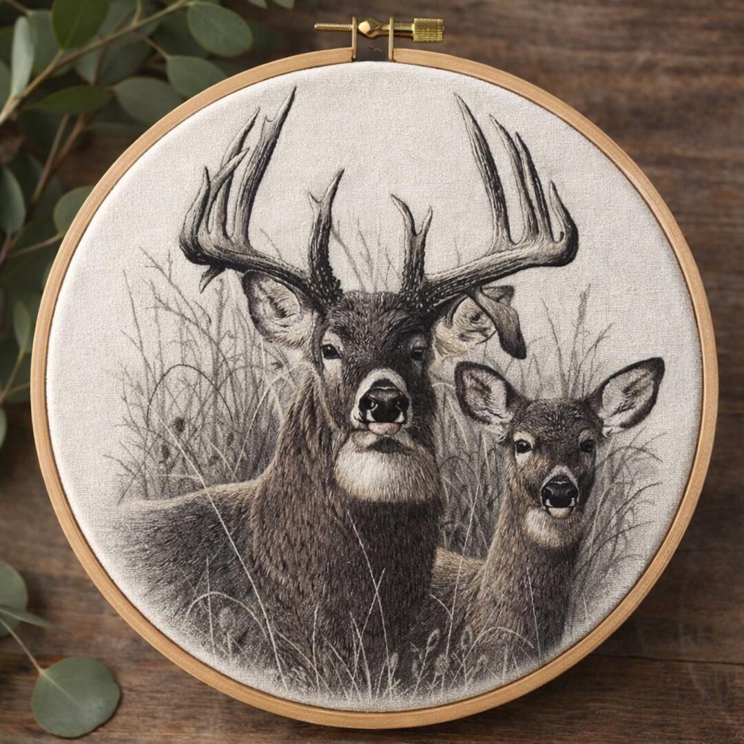 Whitetail Buck & Doe Embroidery Pattern 10” Hoop | Wildlife Hand ...