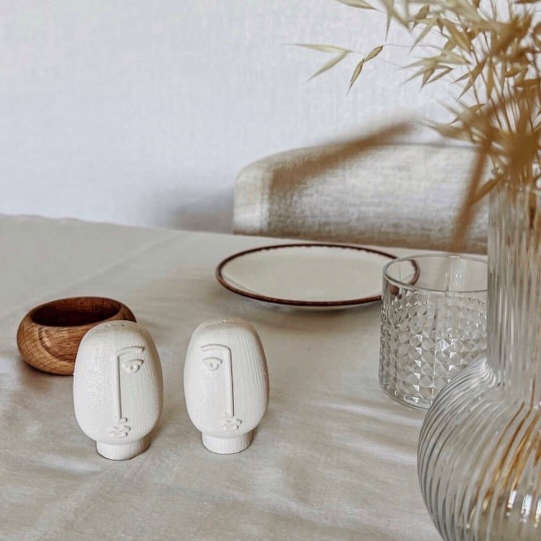 Sculpture Concrete Salt and Pepper Shaker Set, Minimal Abstract Face ...