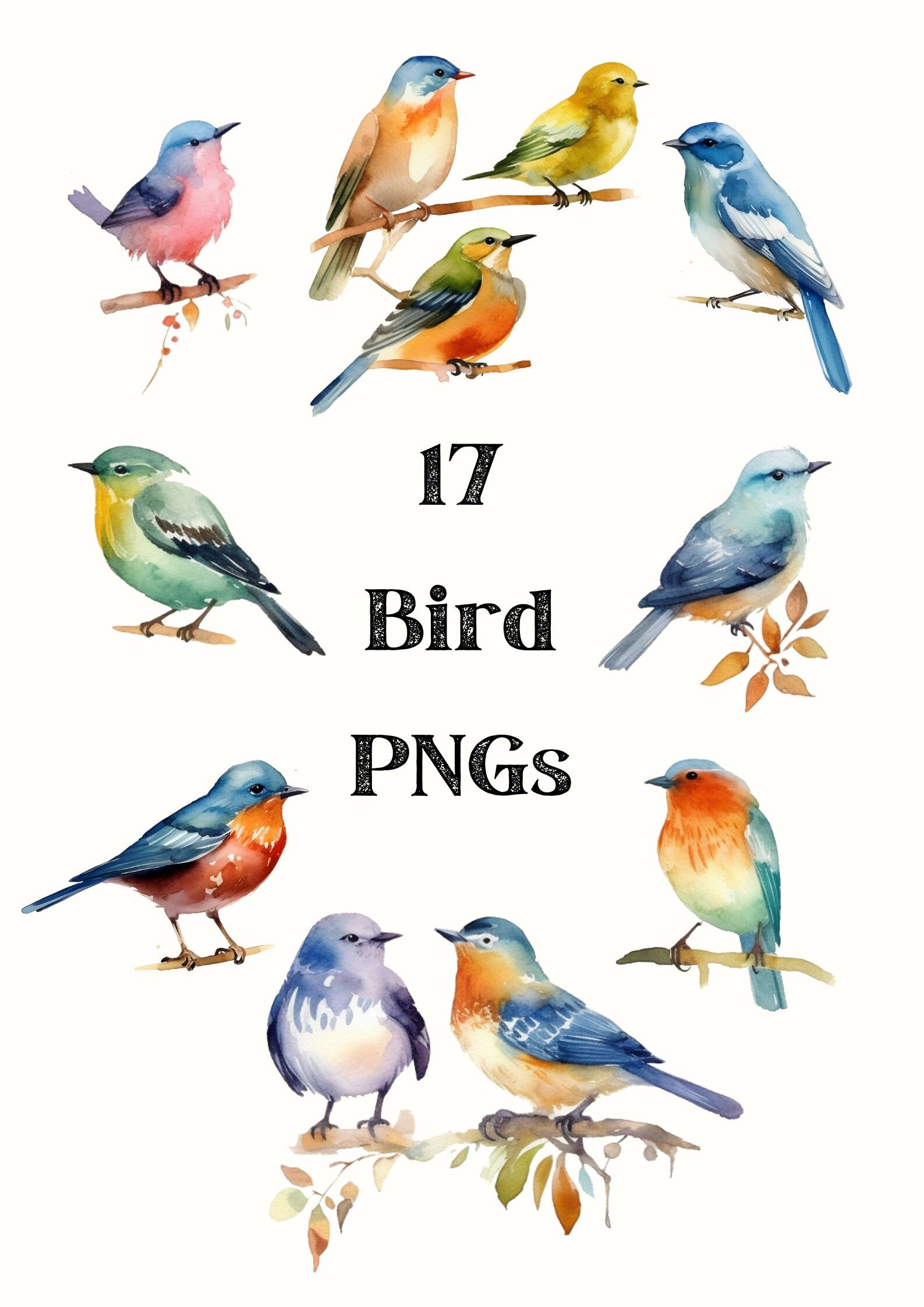 Spring Watercolor Clip Art Collection - Birds, Flowers & Butterflies ...