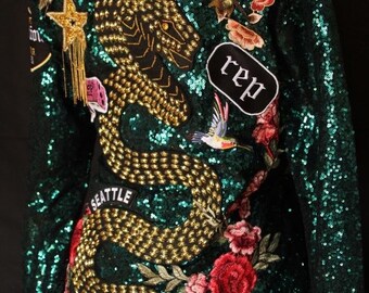 Taylor Swift Eras Reputation Green Sequin Glitter Jacket - Etsy