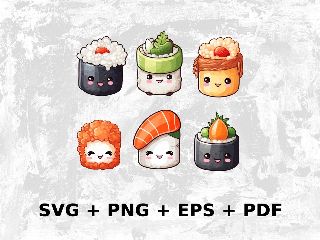 Cartoon Sushi Rolls Svg Png Eps, Commercial Use Clipart Vector Graphics ...