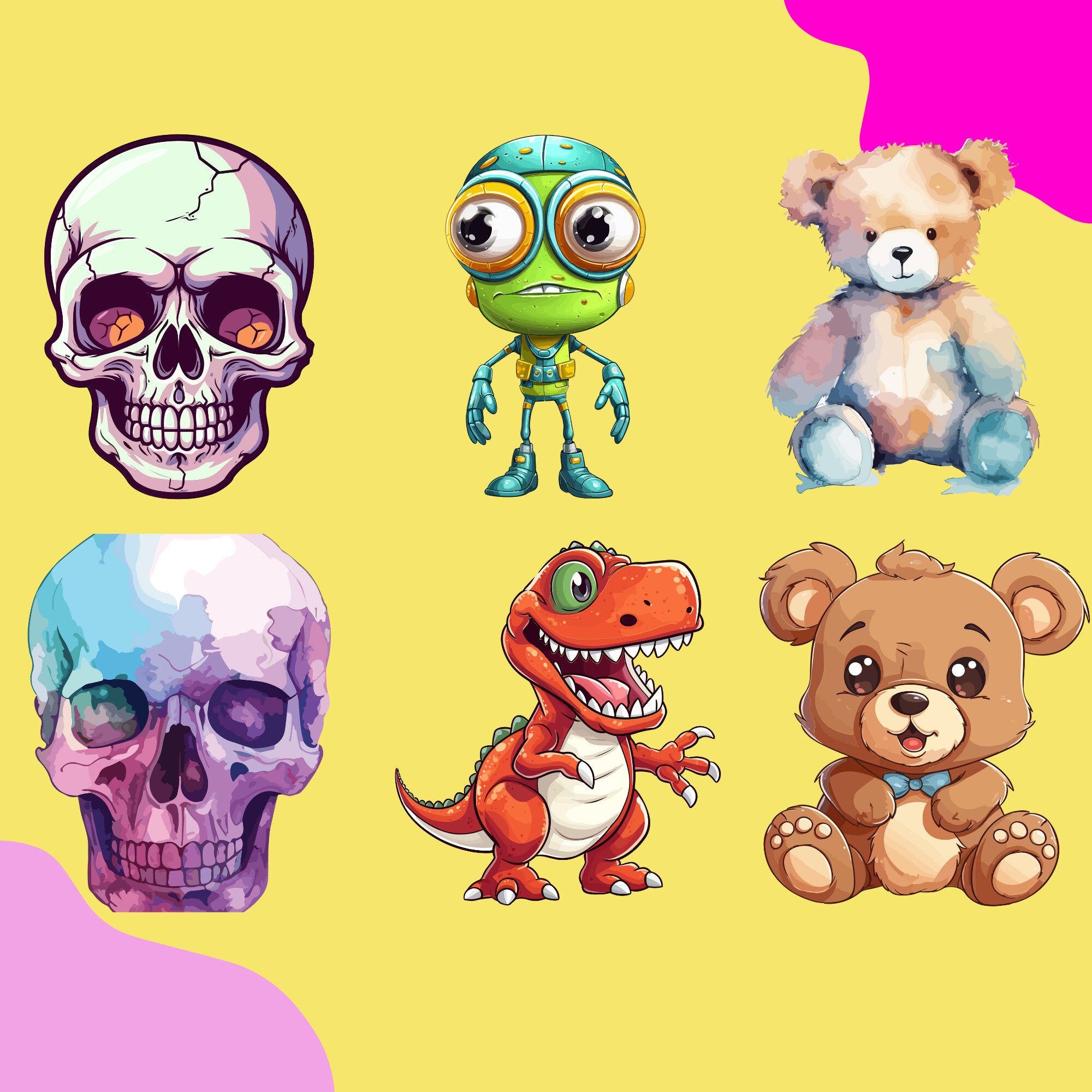 Cartoon Clip Art Bundle for Commercial Use Vector Graphics for Wall ...