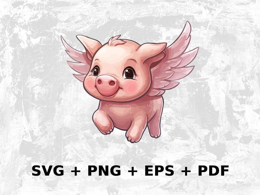 Kawaii Flying Pig Svg Png Eps, Commercial Use Clipart Vector Graphics ...