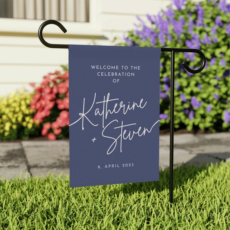 Custom Navy Wedding Garden Flag | Personalized Calligraphy - Etsy