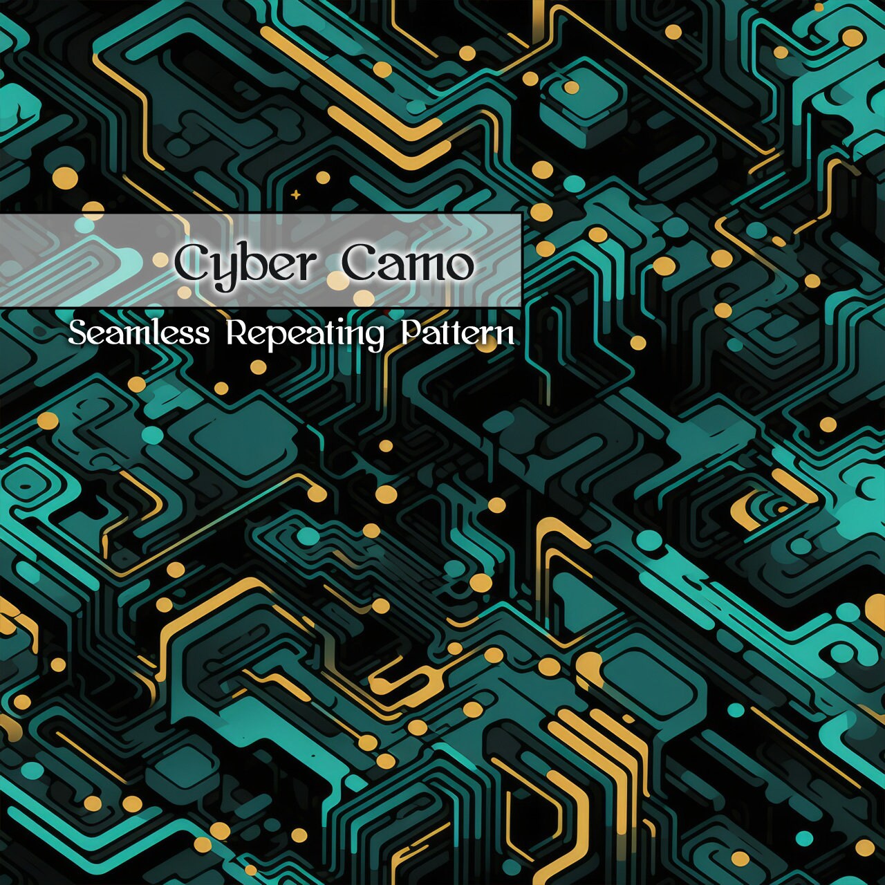 Cyber Space Teal Gold Camo Seamless Repeating Pattern Fabric Print ...