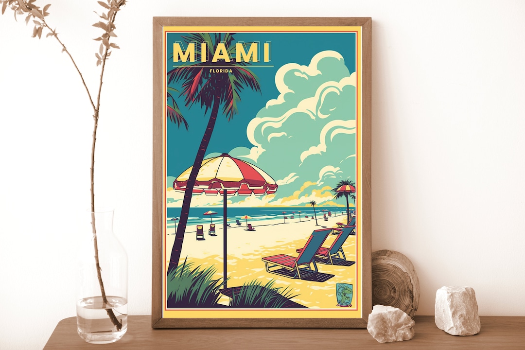 Vintage Miami Beach Poster Print Wall Art Printable Digital Download - Etsy