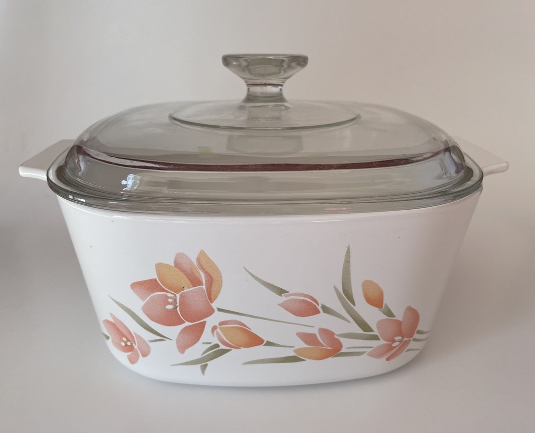 Corning Ware 3L Casserole Dish With Glass Lid in Peach Floral - Etsy