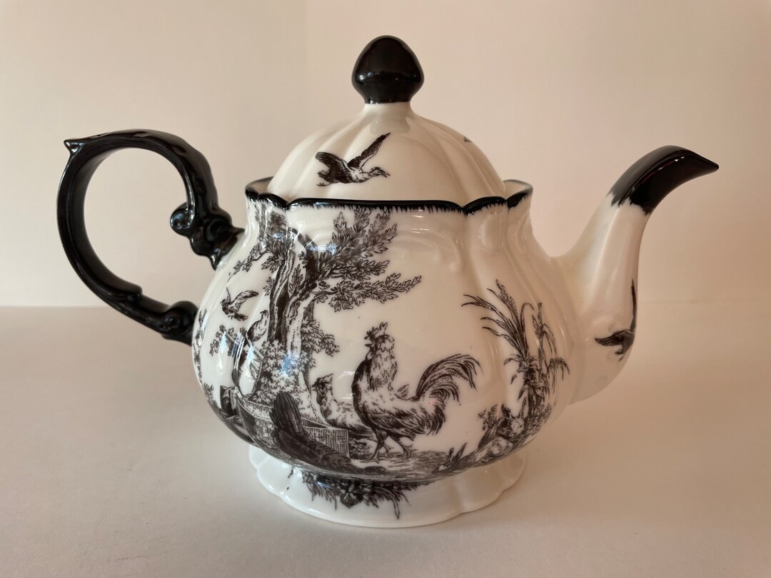 Vintage rooster Collections 6 Cups Teapot, Black and White Toile Style ...