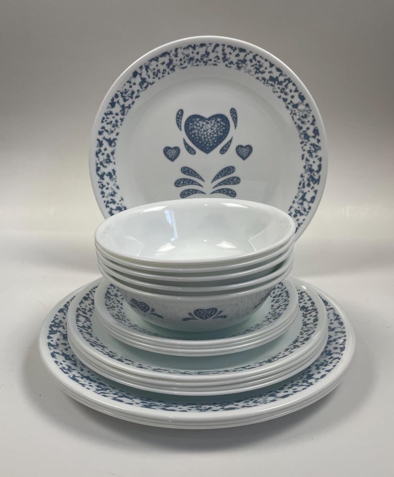 Corning Corelle Blue Hearts Dinnerware- Dinner, Lunch, Salad Plates and ...