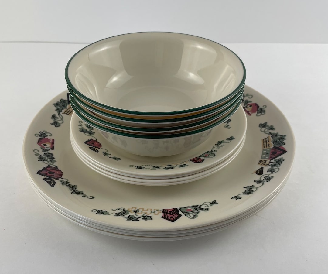 Corning Corelle Garden Home / Bird House Pattern Dinner, Salad Plates ...
