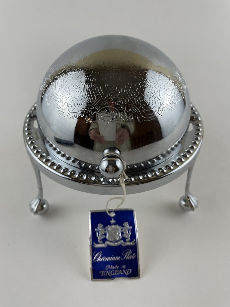 Vintage Round Roll Top Dome Butter Dish With Glass Insert | Metal Globe ...