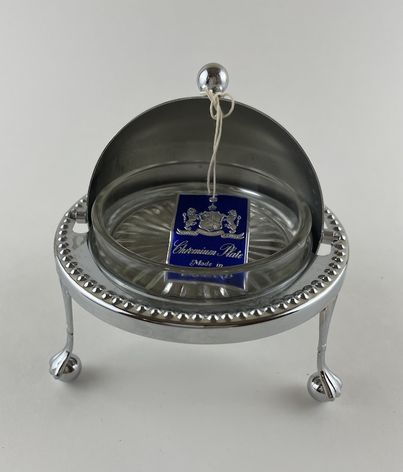 Vintage Round Roll Top Dome Butter Dish With Glass Insert | Metal Globe ...