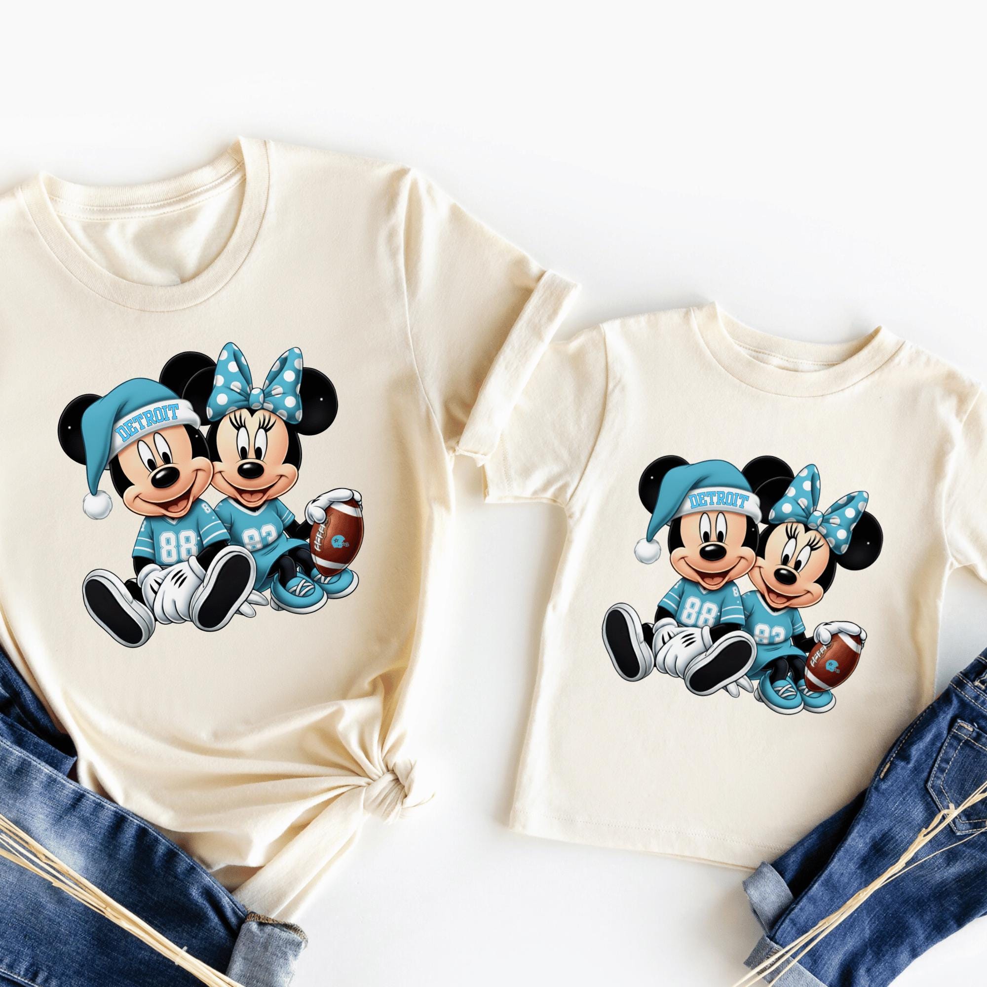 Detroit Football Mickey Minnie Kids T-shirt, Blue Christmas Game Day ...