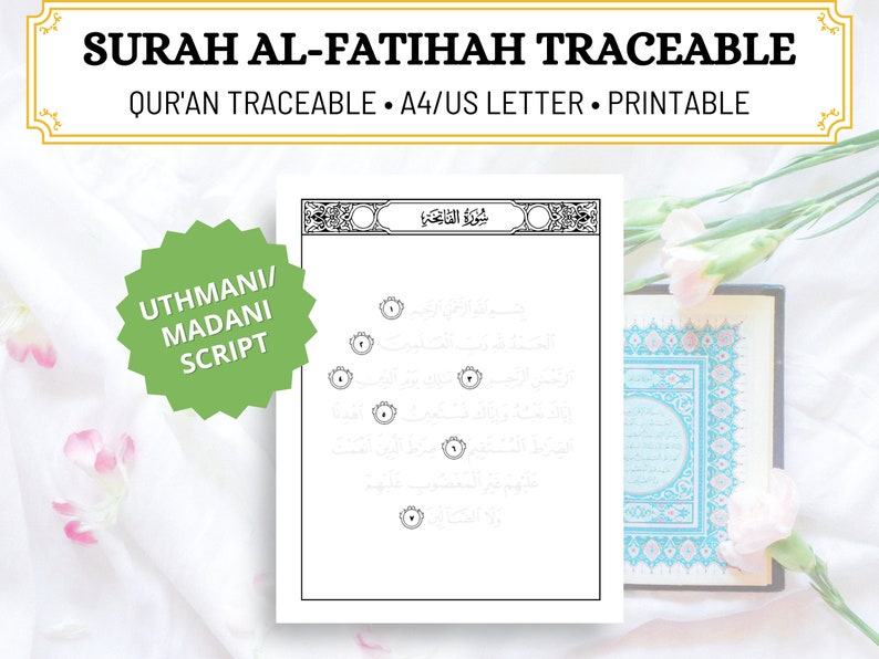 Surah Al-fatihah Traceable Quran Printable Uthmani/madani Script Quran ...