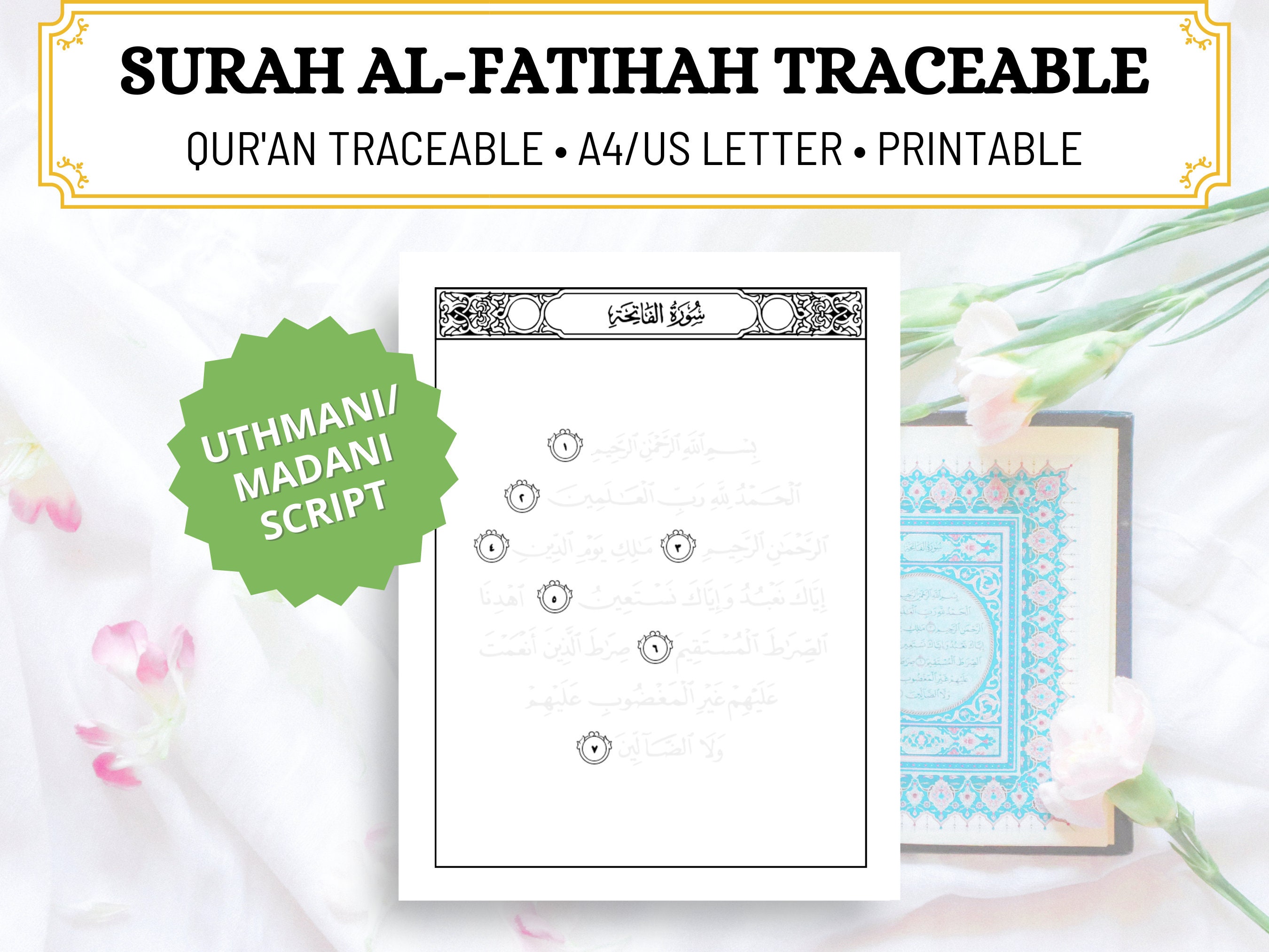 Surah Al-fatihah Traceable Quran Printable Uthmani/madani - Etsy UK