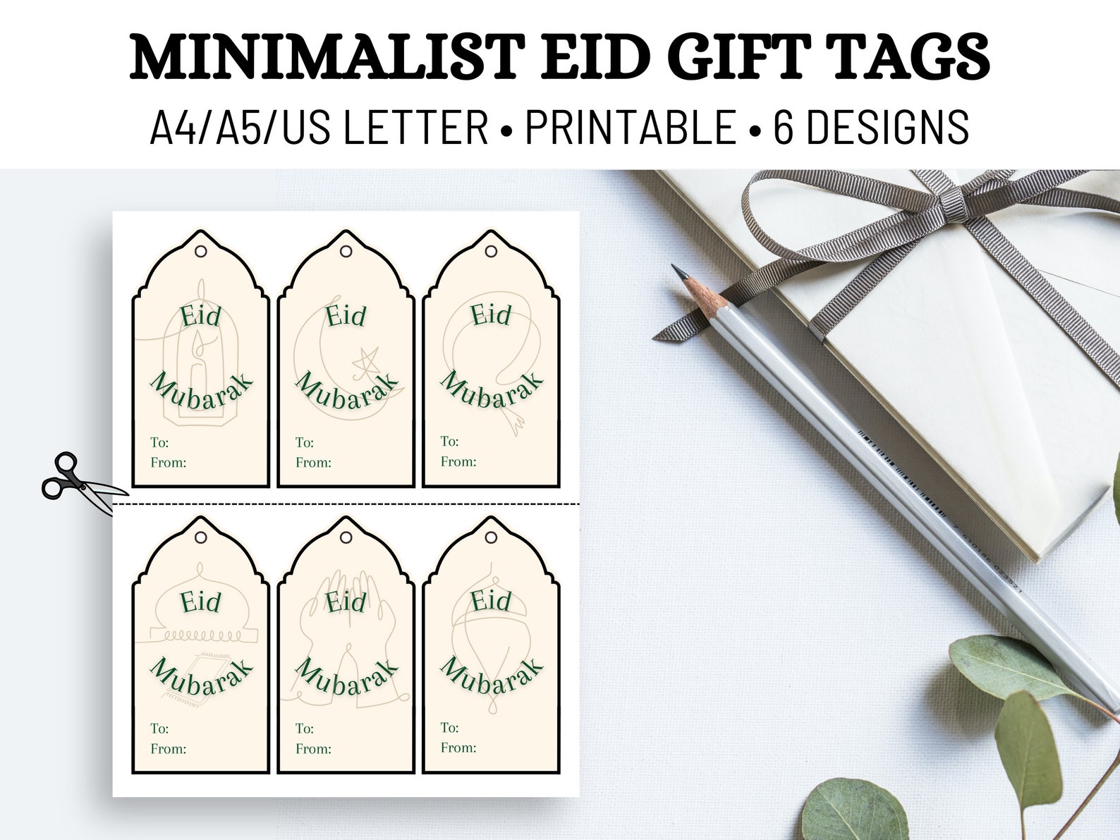 Eid Gift Tag Printable With Labels Minimalist Eid Tag Eid Mubarak ...