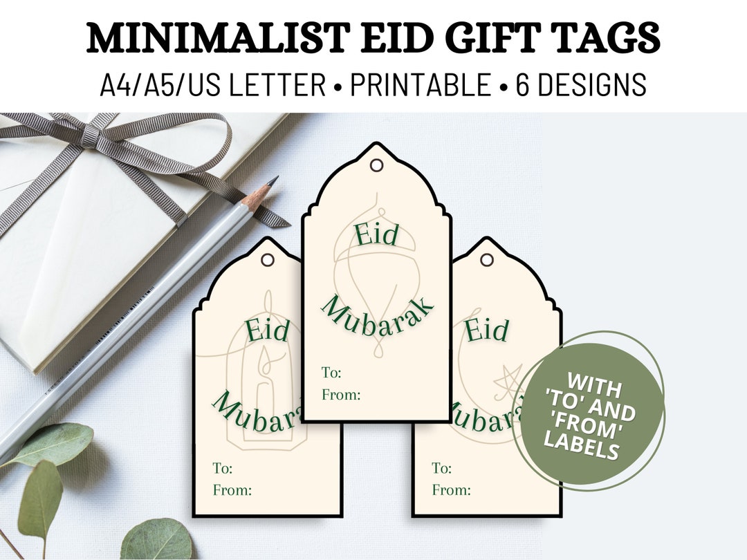 Eid Gift Tag Printable With Labels Minimalist Eid Tag Eid Mubarak ...