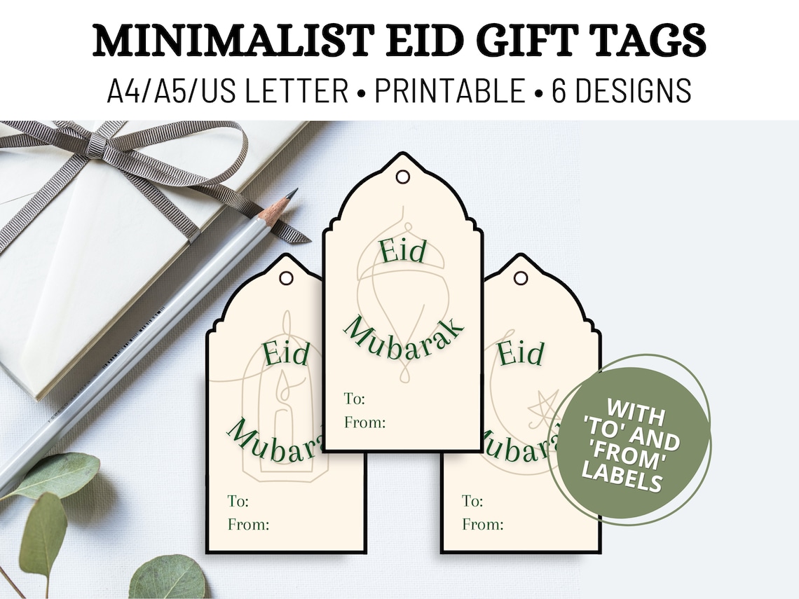 Eid Gift Tag Printable With Labels Minimalist Eid Tag Eid Mubarak ...